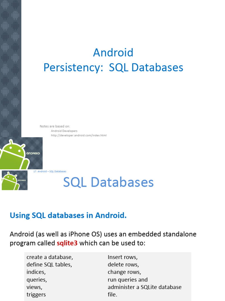 Android Chapter17 SQL Databases | PDF | Databases | Sql Android Chapter17 SQL Databases | PDF | Databases | Sql