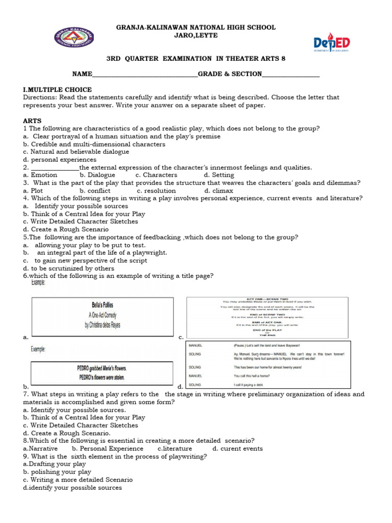 Theater Arts 8 Exam Guide | PDF