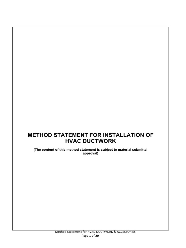 Method Statement For Installation of Hvac Ductwork | PDF