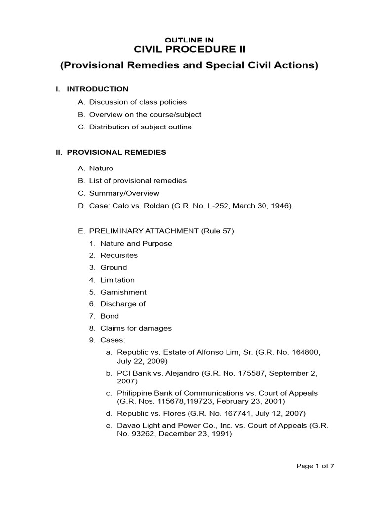 Provisional Remedies in Civil Procedure | PDF