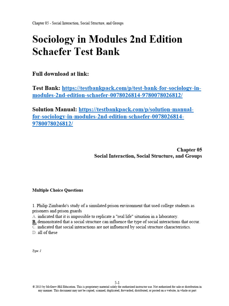 Sociology in Modules 2nd Edition Schaefer Test Bank 1 | PDF