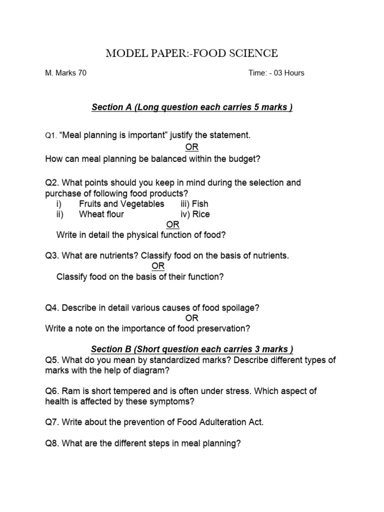 Food Science Exam Guide | PDF