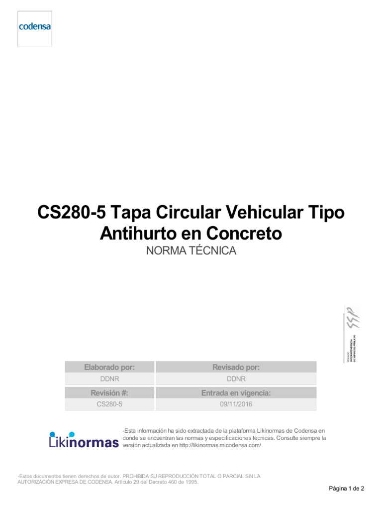 CS280-5 Tapa Circular Vehicular Tipo Antihurto en Concreto | PDF