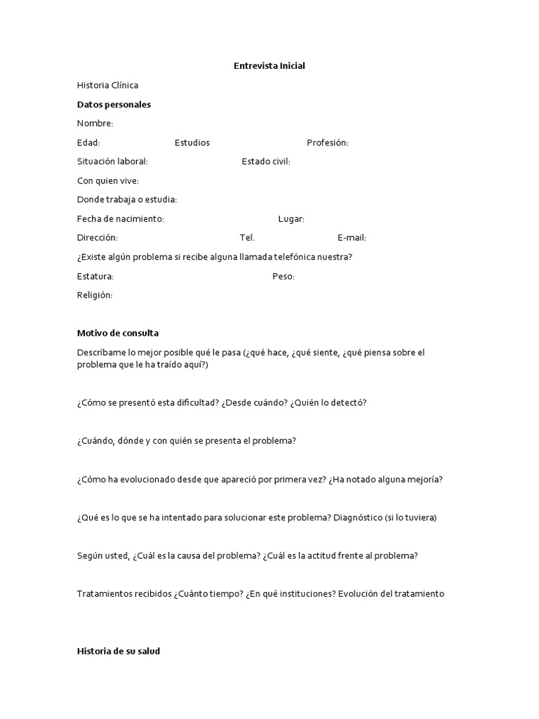 Entrevista Inicial Adultos | PDF