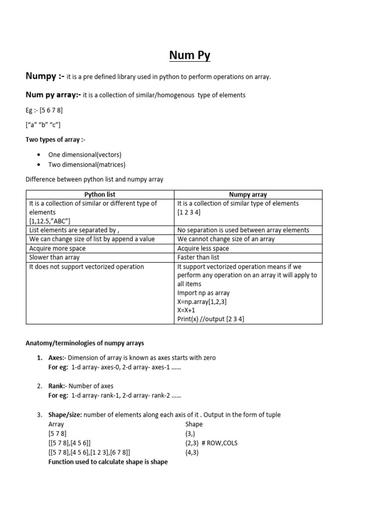 Num Py Notes | PDF