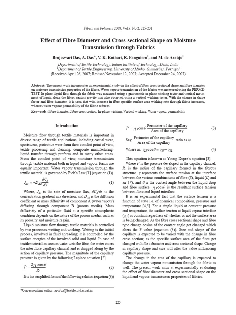 Effect of Fibre Diameter and Cross-Sectional Shape On Moisture Transmission Through Fabrics ...