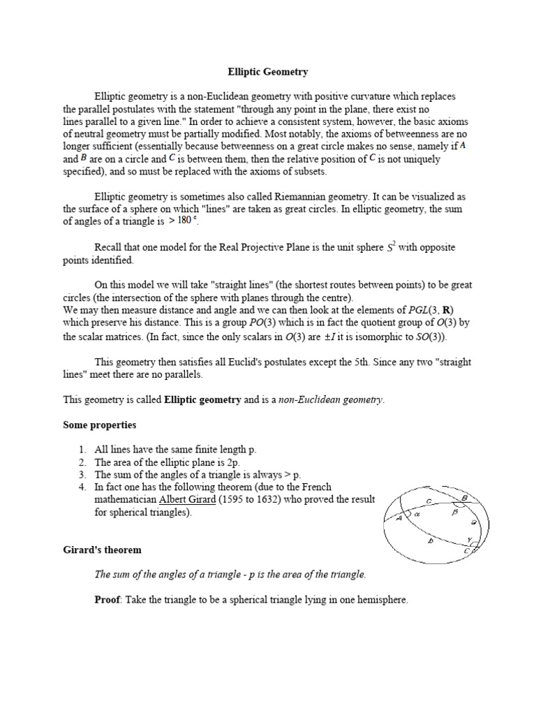 Elliptic Geometry | PDF