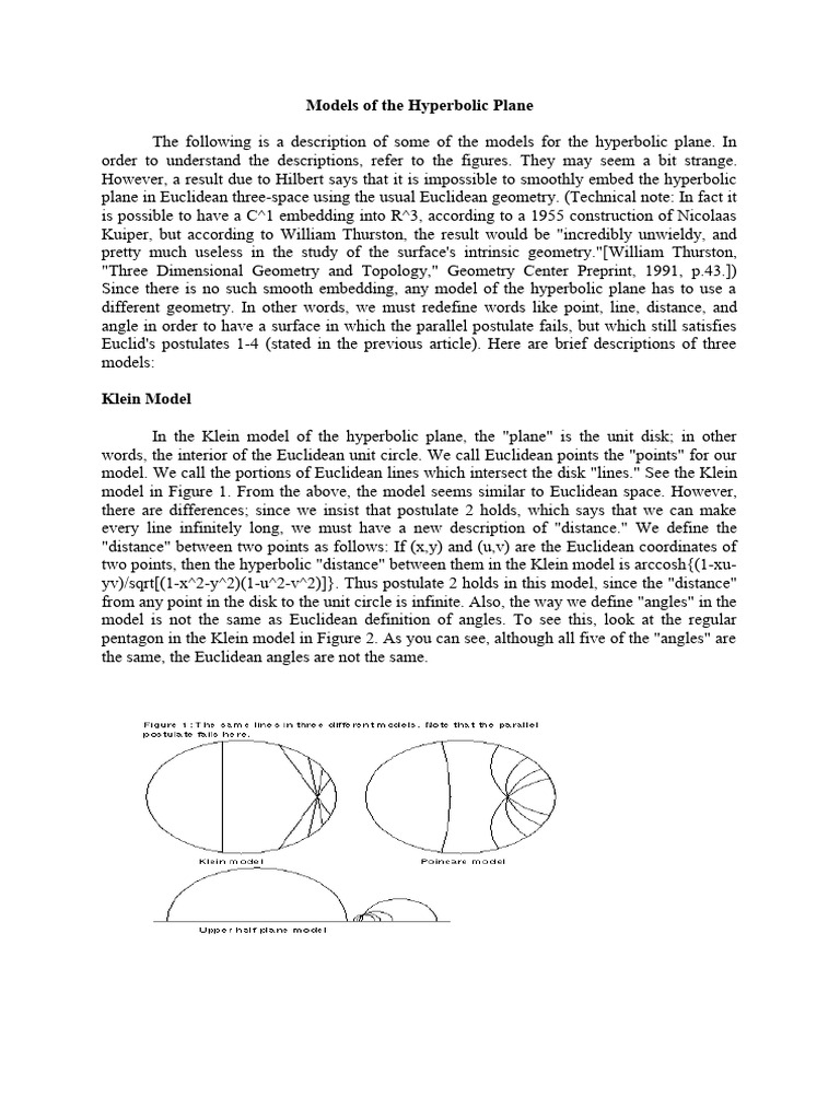 Models of The Hyperbolic Plane | PDF