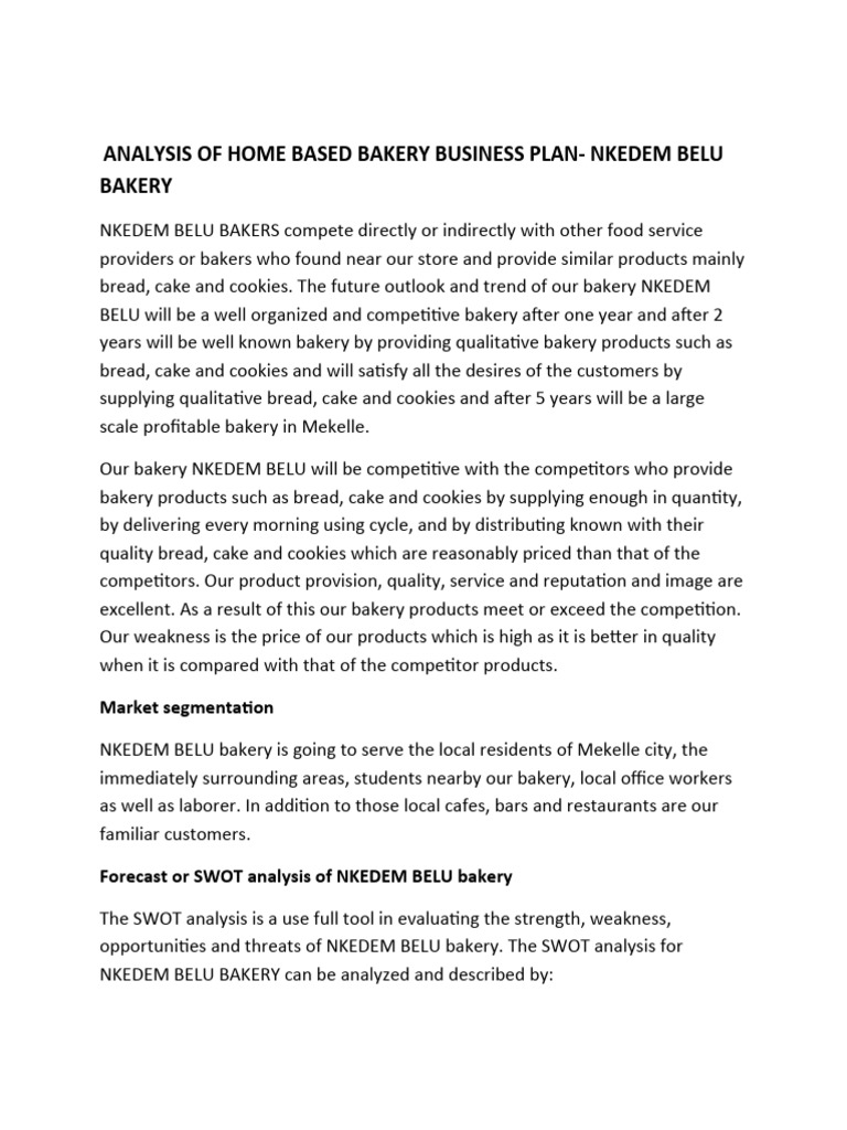 Nkedem Belu Bakery Business Plan Analysis | PDF