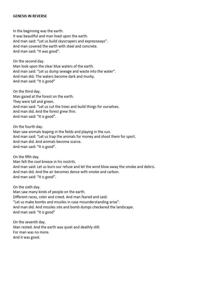 Genesis in Reverse | PDF