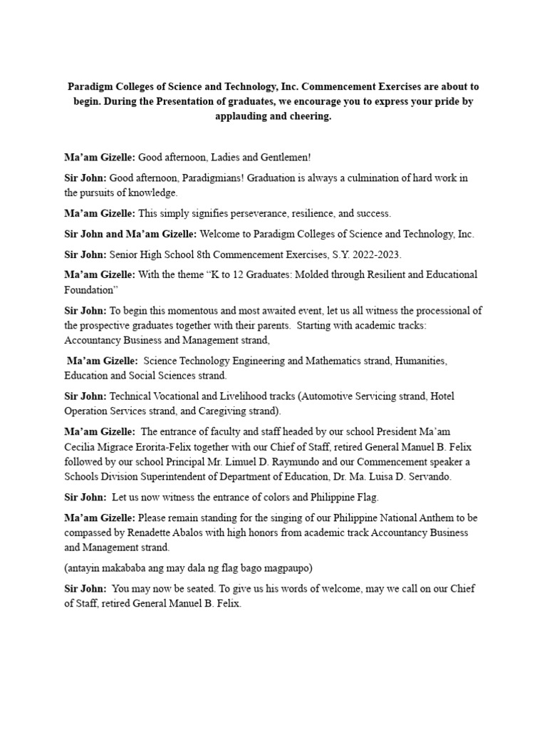 Script (Graduation) | PDF