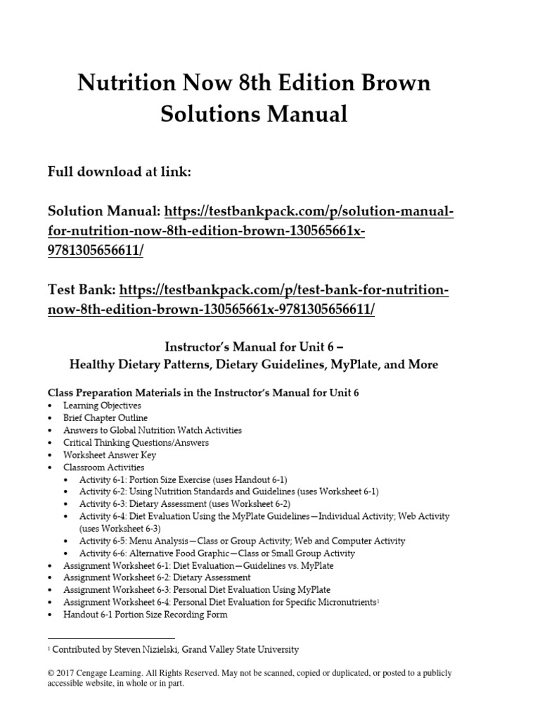 Nutrition Now 8th Edition Brown Solutions Manual 1 | PDF | Healthy Diet ...