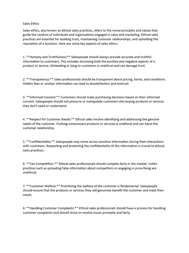 Sales Ethics | PDF | Business | Finance & Money Management