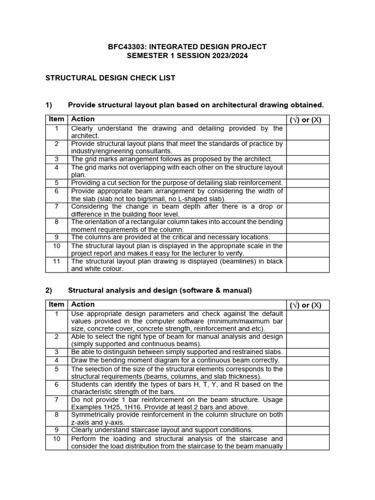 Idpstructurechecklist Sem1 20232024 | PDF | Beam (Structure ...