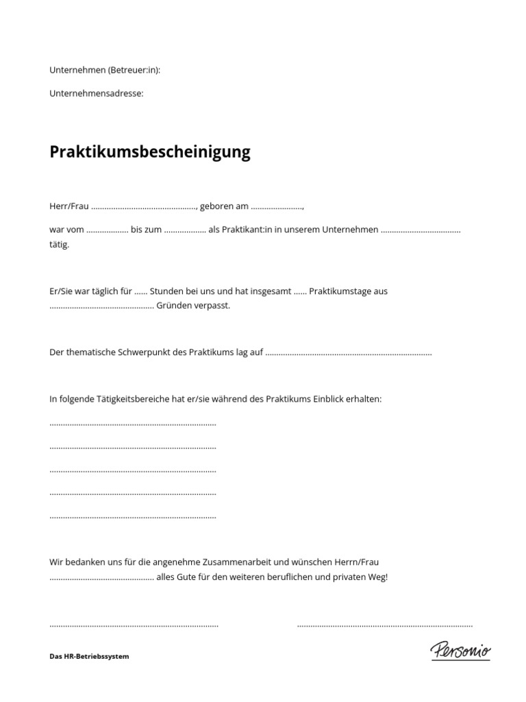 Vorlage - Praktikumsbescheinigung | PDF
