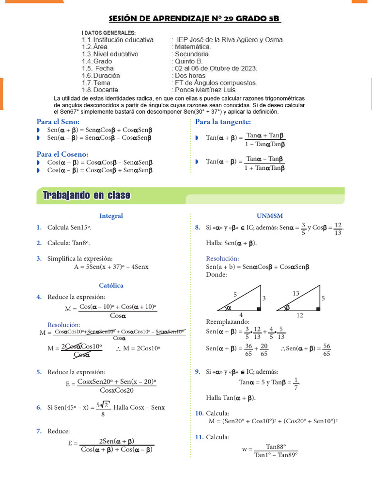5to Ángulos-Compuestos-Quinto-Grado-de-Secundaria | PDF | Funciones trigonométricas | Trigonometría