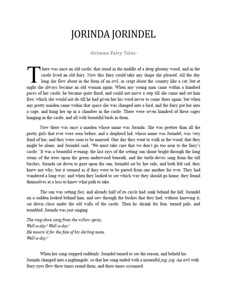 Jorinda and Jorindel's Enchantment | PDF | Fairies