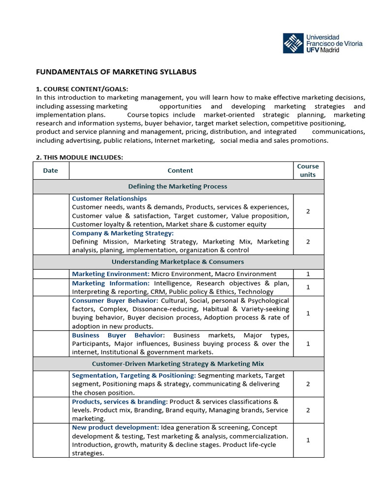Fundamentals of Marketing Course | PDF | Marketing | Strategic Management