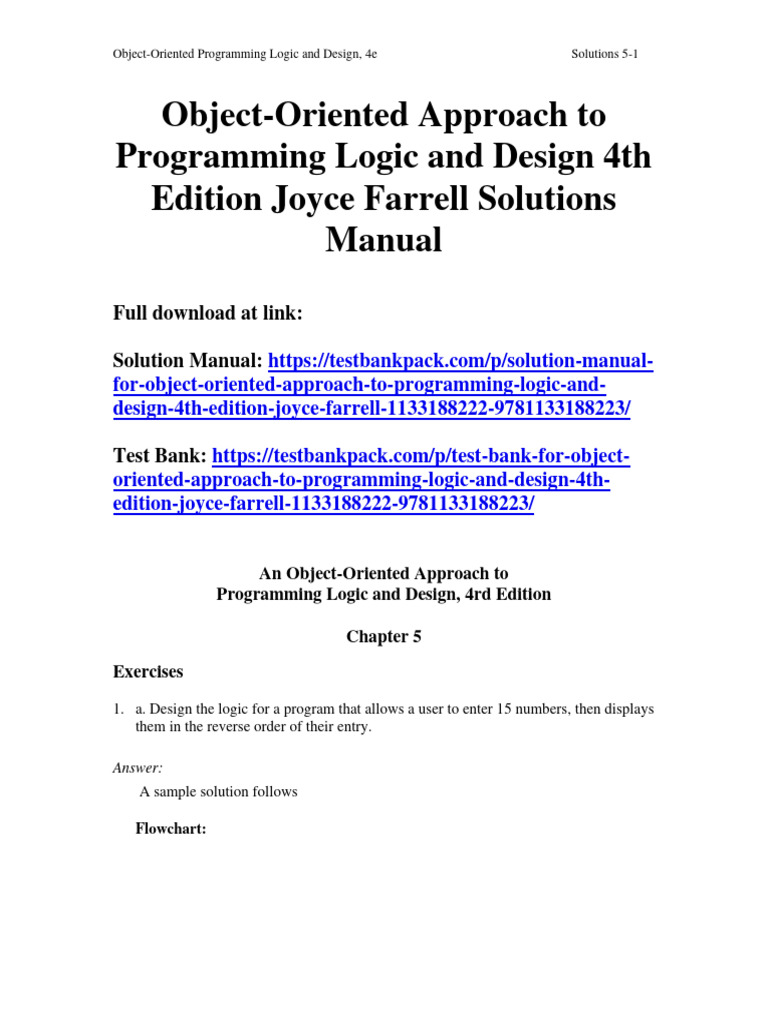 Object-Oriented Approach To Programming Logic and Design 4th Edition Joyce Farrell Solutions ...