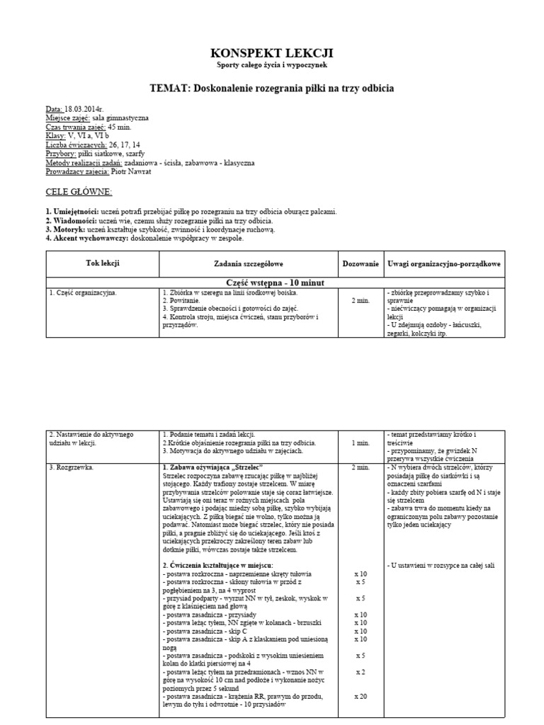 Doskonalenie Rozegrania Pilki Na Trzy Odbicia | PDF