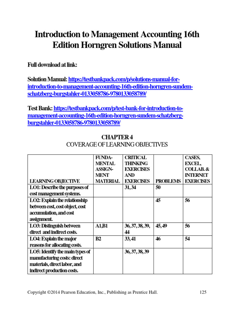 Introduction To Management Accounting 16th Edition Horngren Solutions Manual 1 | PDF | Cost Of ...