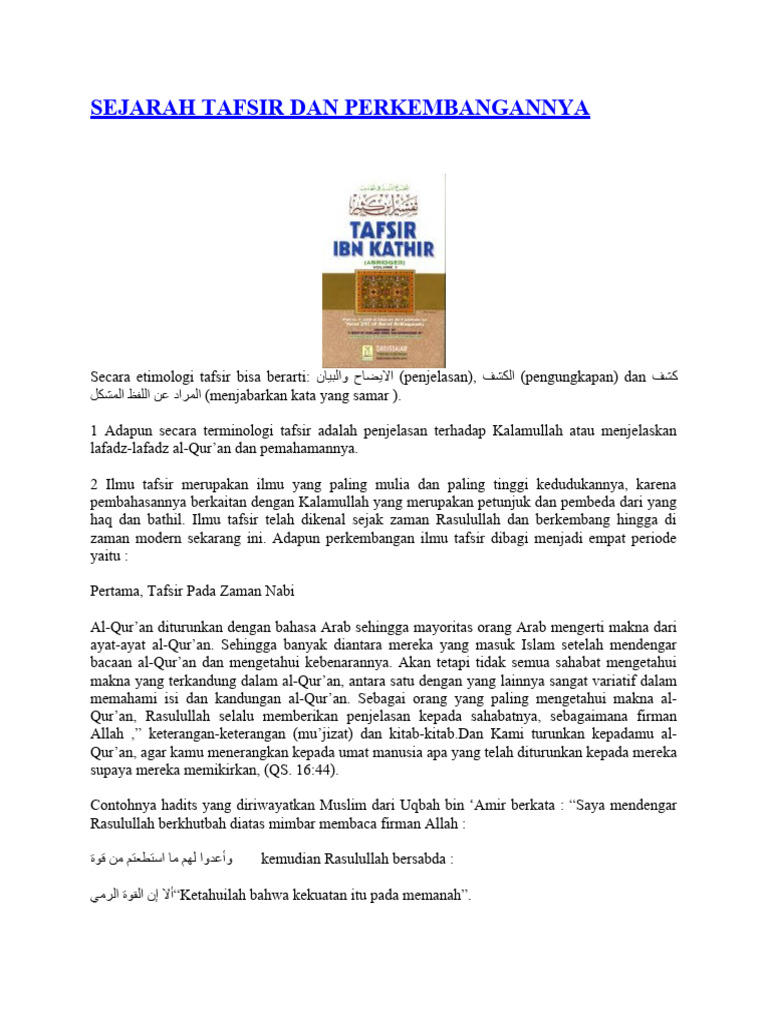 Sejarah Tafsir Dan Perkembangannya | PDF