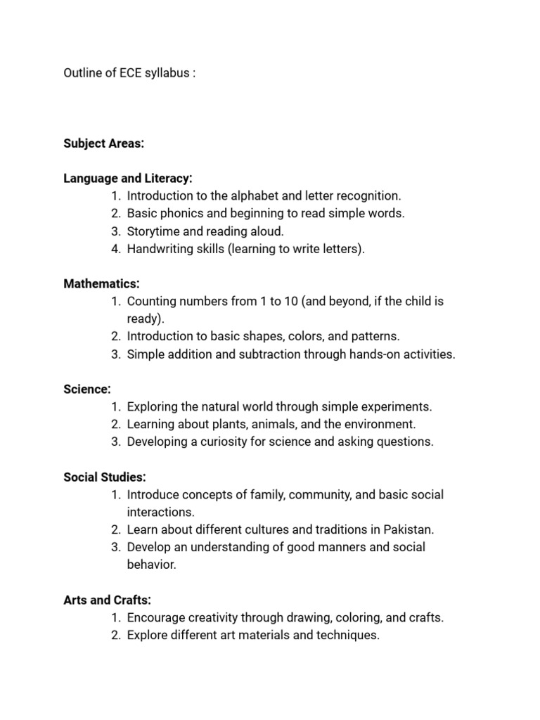 ECE Home Schooling Syllabus | PDF
