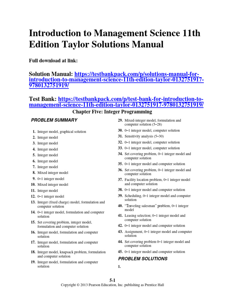 Introduction To Management Science 11th Edition Taylor Solutions Manual ...
