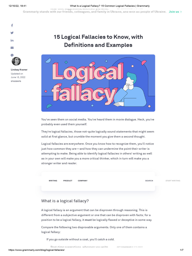 What Is A Logical Fallacy - 15 Common Logical Fallacies - Grammarly | PDF