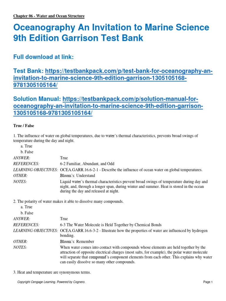 Oceanography An Invitation To Marine Science 9th Edition Garrison Test ...