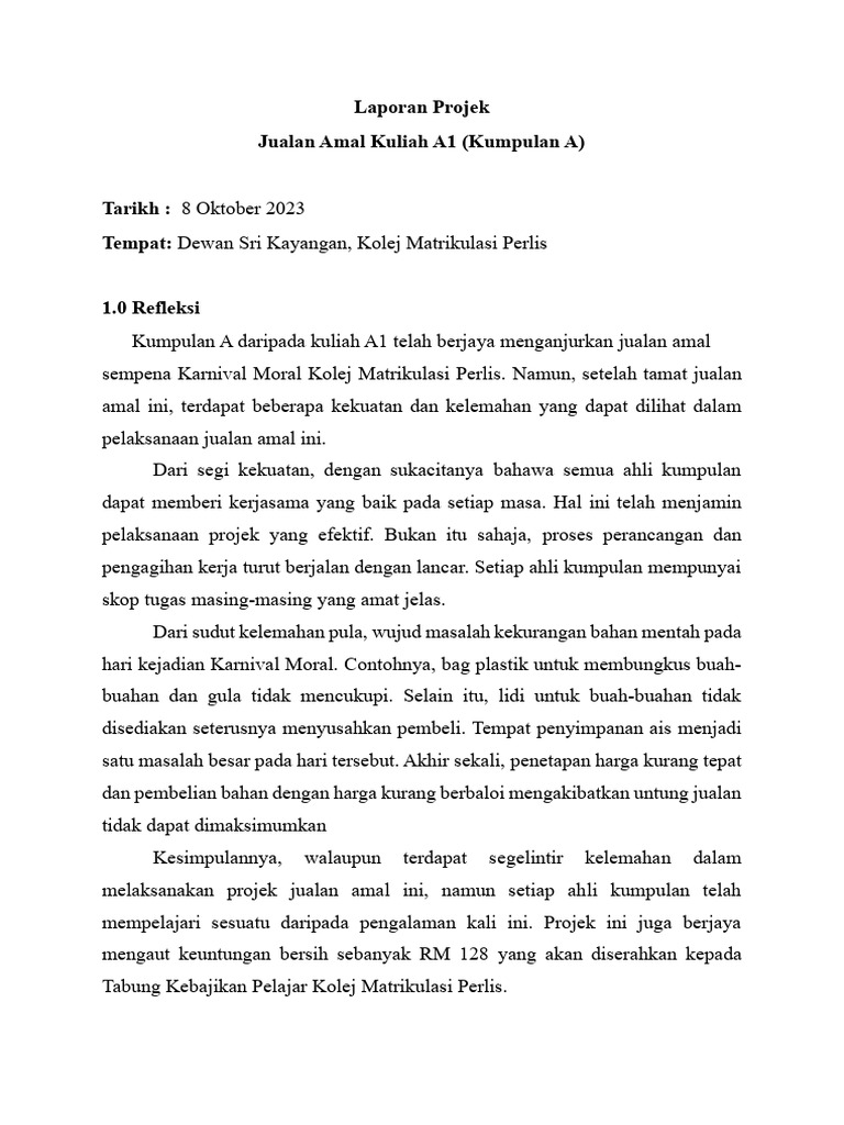 Laporan Projek Jualan Amal A1 | PDF