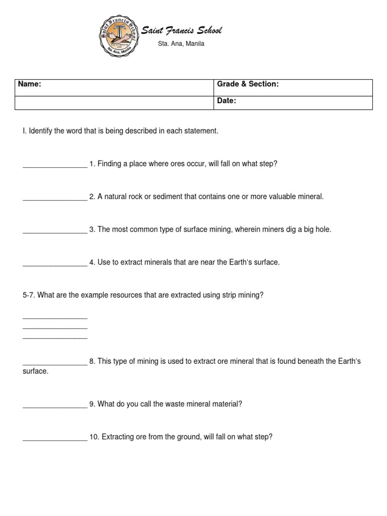 Types of Mining Quiz | PDF
