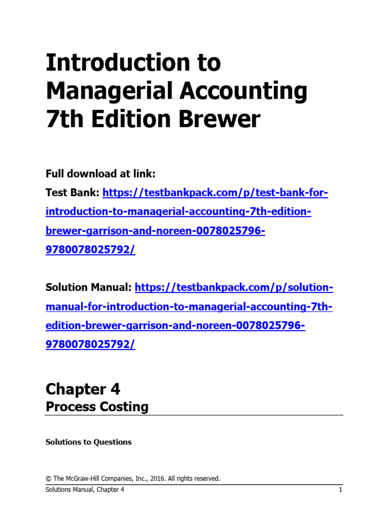 Introduction To Managerial Accounting 7th Edition Brewer Solutions ...