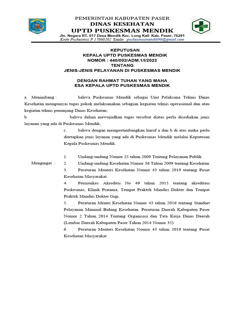 SK Jenis-Jenis Pelayanan 2022 | PDF