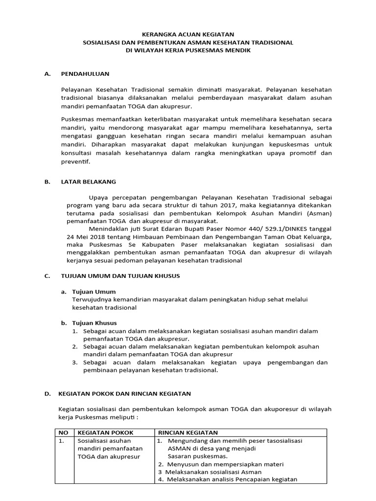 Kak Sosialisasi Dan Pembentukan Asman Toga | PDF