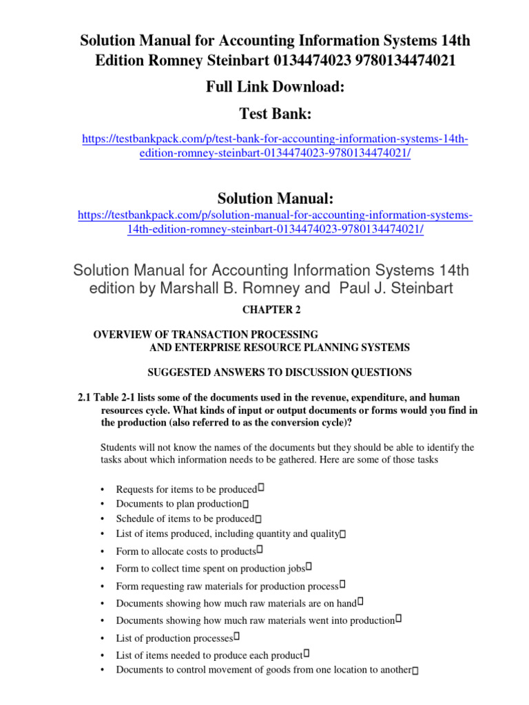 Solution Manual for AIS 14th Edition | PDF | Business