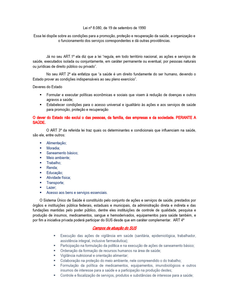 Resumo - Lei 8080.90 | PDF