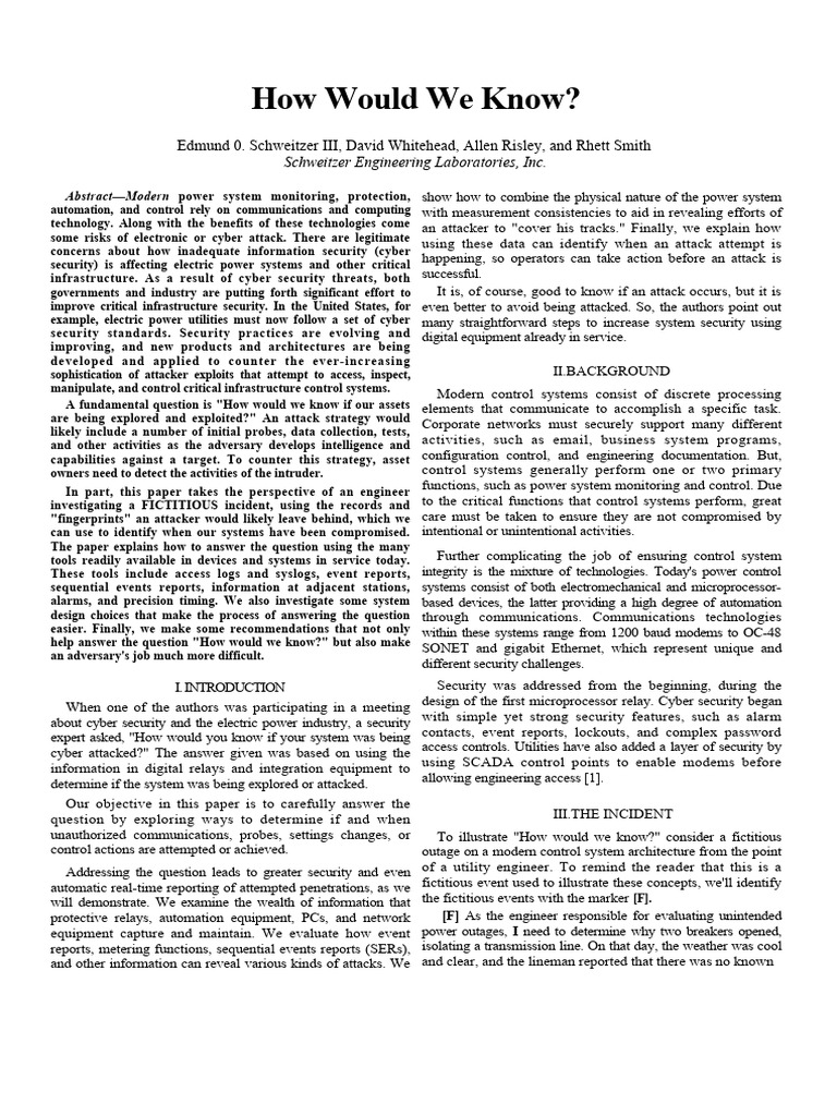 How Would We Know?: Edmund 0. Schweitzer III, David Whitehead, Allen ...