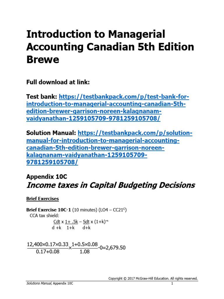 Introduction To Managerial Accounting Canadian 5th Edition Brewer ...