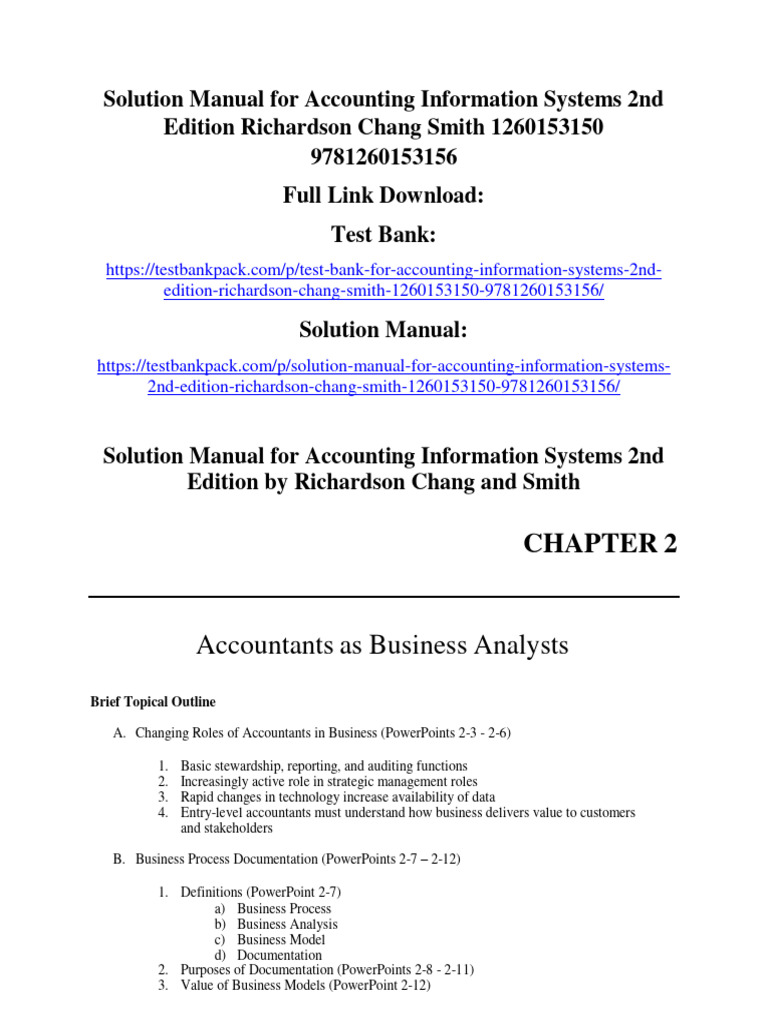 Solution Manual For Accounting Information Systems 2nd Edition ...