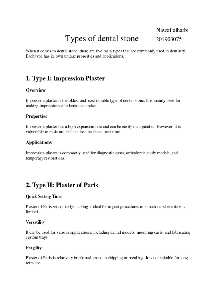 Dental Stone Types for Dentists | PDF