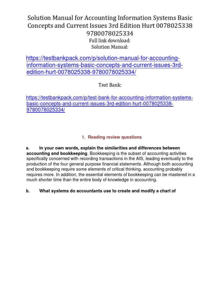 Solution Manual For Accounting Information Systems Basic Concepts And Current Issues 3rd Edition