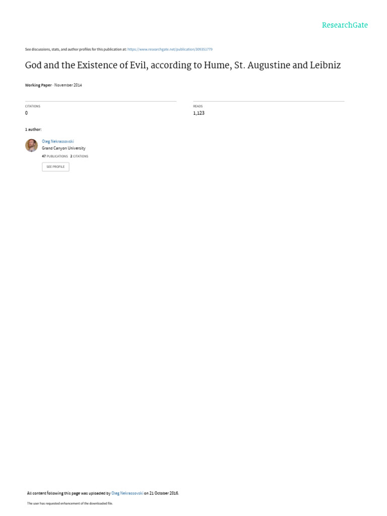 God and The Existence of Evil, According To Hume, St. Augustine and ...