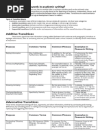 APA Transition Words Quick Guide | PDF | Phrase | Sentence (Linguistics)