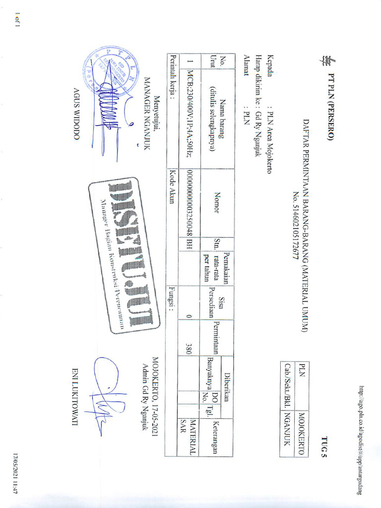 Permintaan Material MCB 4a | PDF