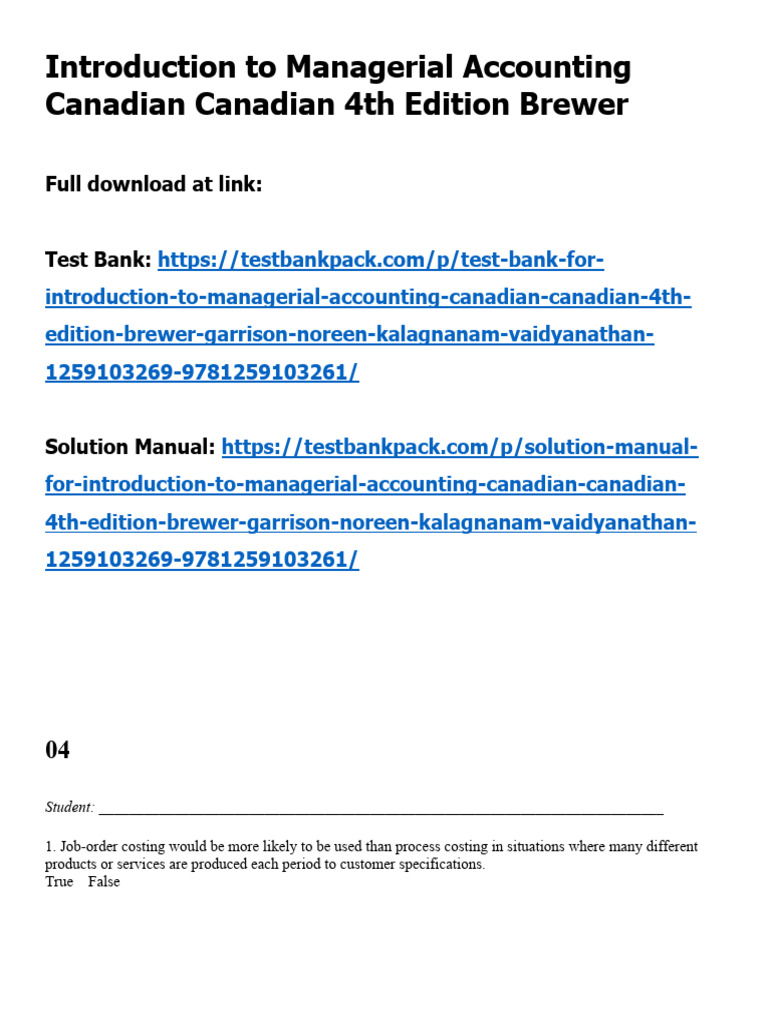 Introduction To Managerial Accounting Canadian Canadian 4th Edition ...