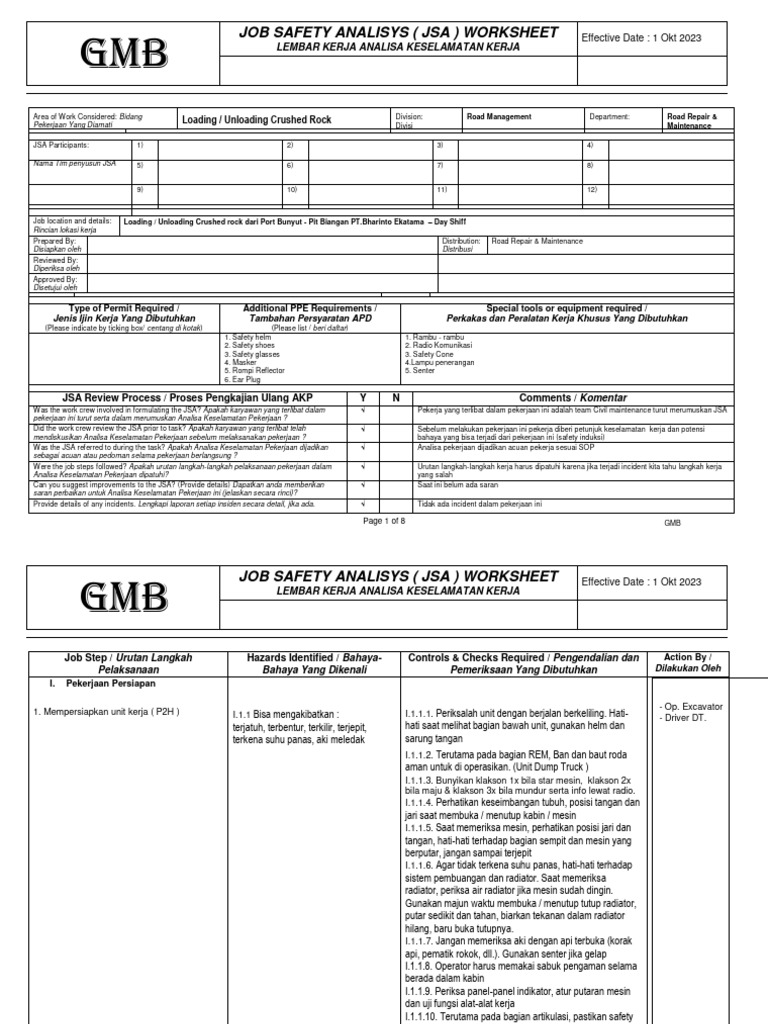 JSA - Loading-Unloading Crushed Rock at Pontoon | PDF
