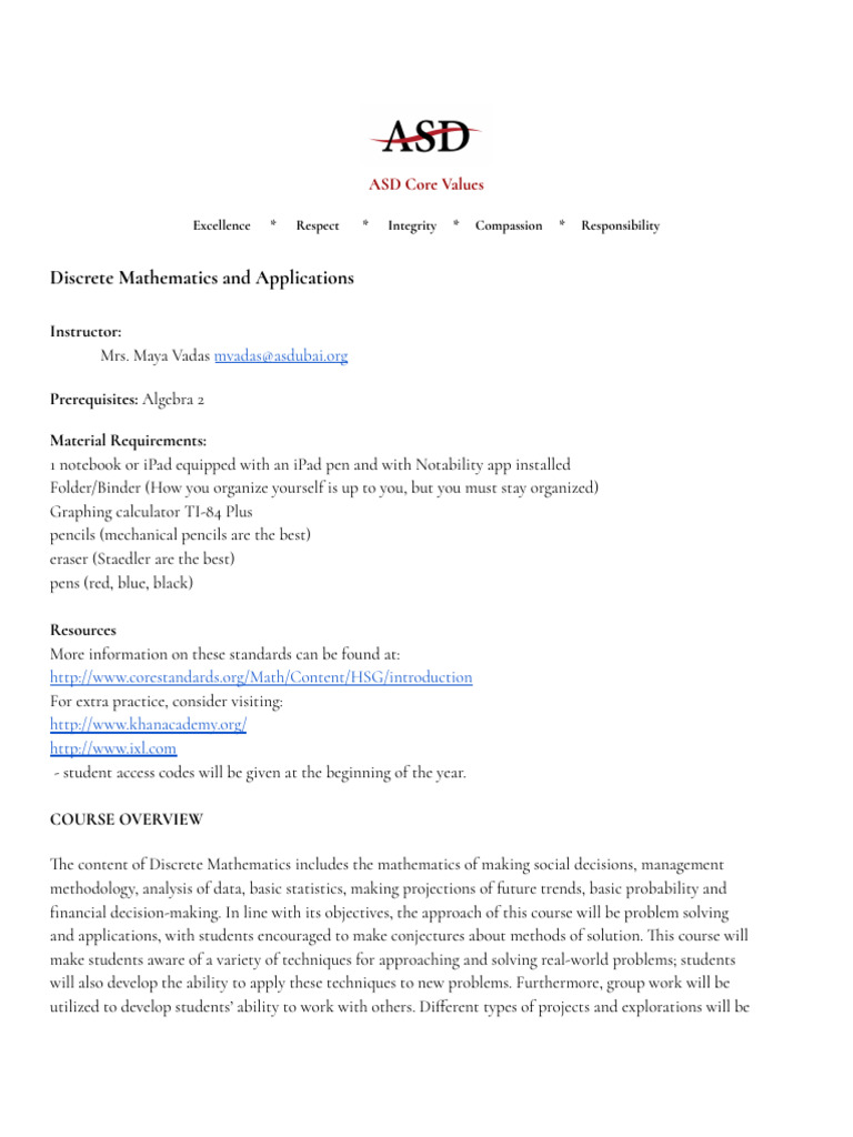 Discrete Mathematics Course Overview | PDF