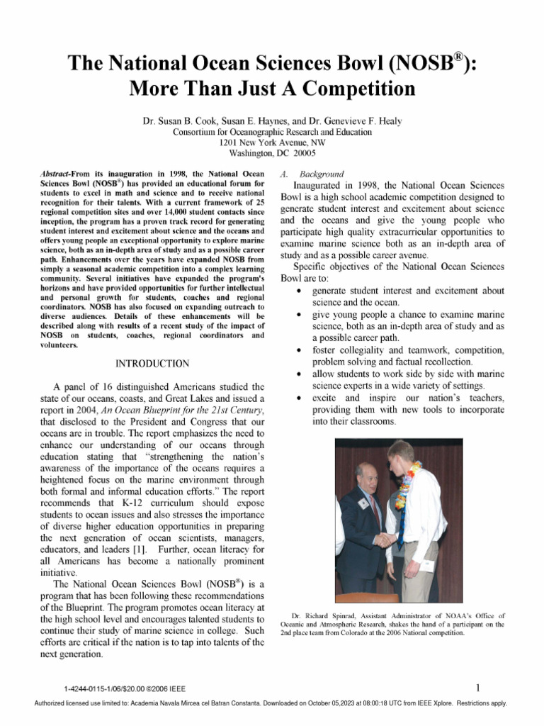 The National Ocean Sciences Bowl NOSB More Than Just A Competition | PDF