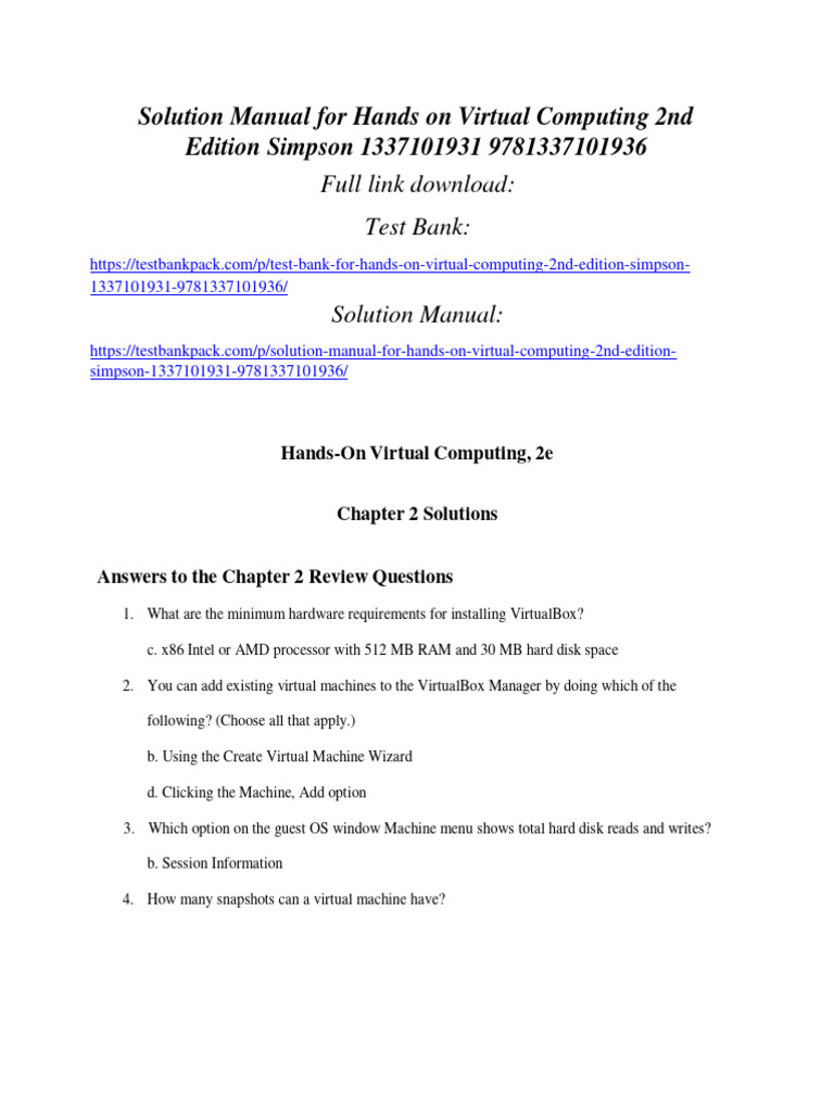 Solution Manual For Hands On Virtual Computing 2nd Edition Simpson 1337101931 9781337101936 | PDF